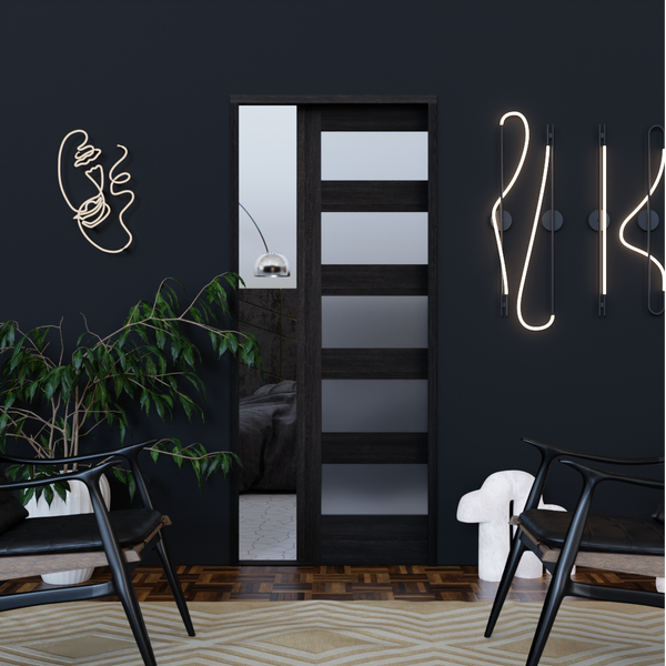 5-Panel Modern Sliding Pocket Door With Glass | RealCraft - Wood Entry ...