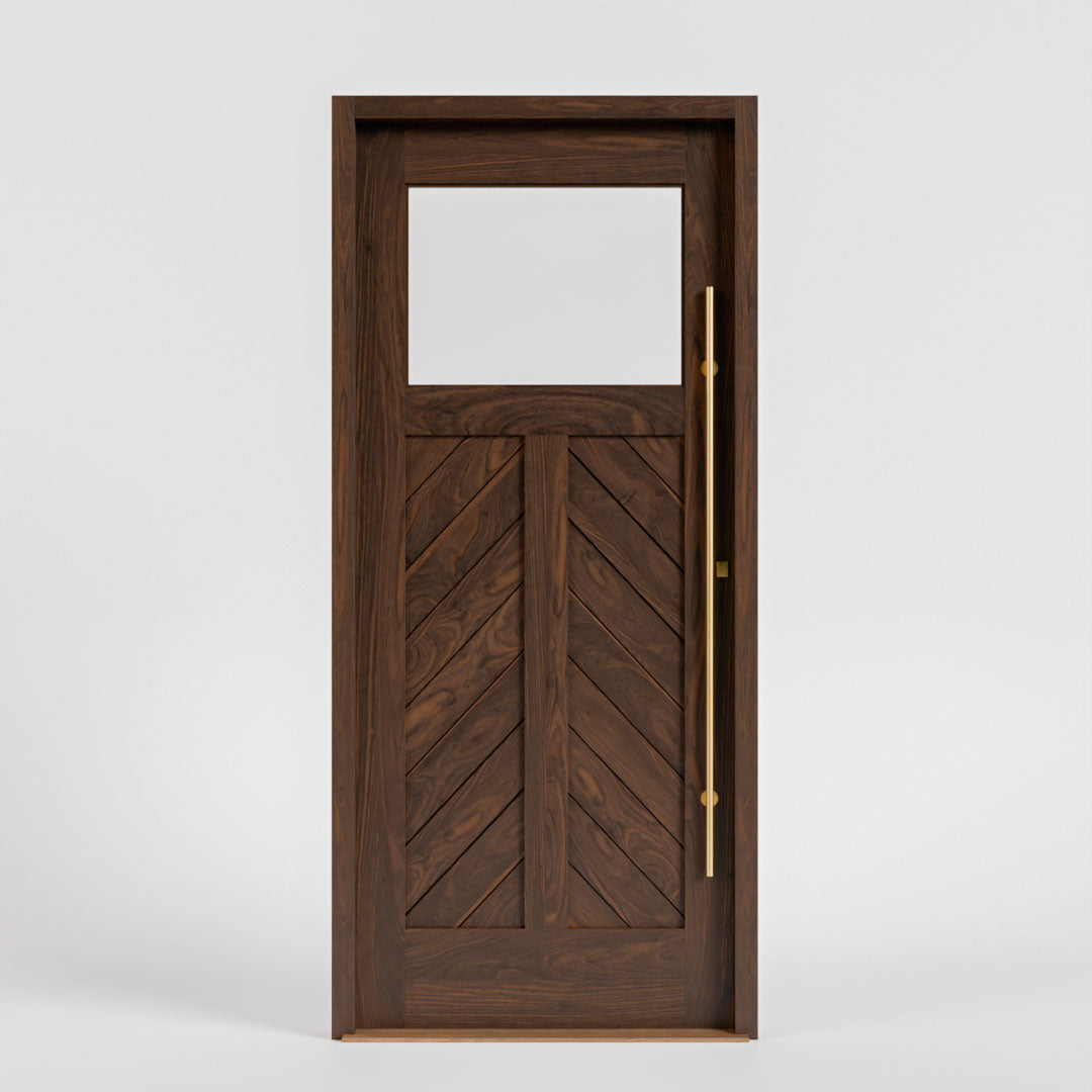Laguna Chevron Panel Solid Wood Exterior Door With Window | RealCraft