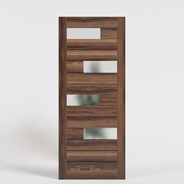 Offset Slat Sliding Modern Pocket Door With Glass Panels | RealCraft