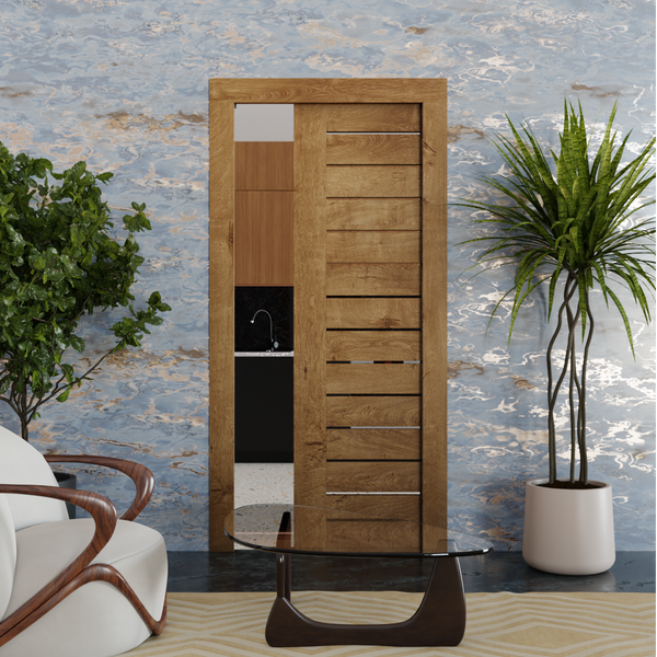 Mid-Century Modern Plank Sliding Screen Pocket Door | RealCraft